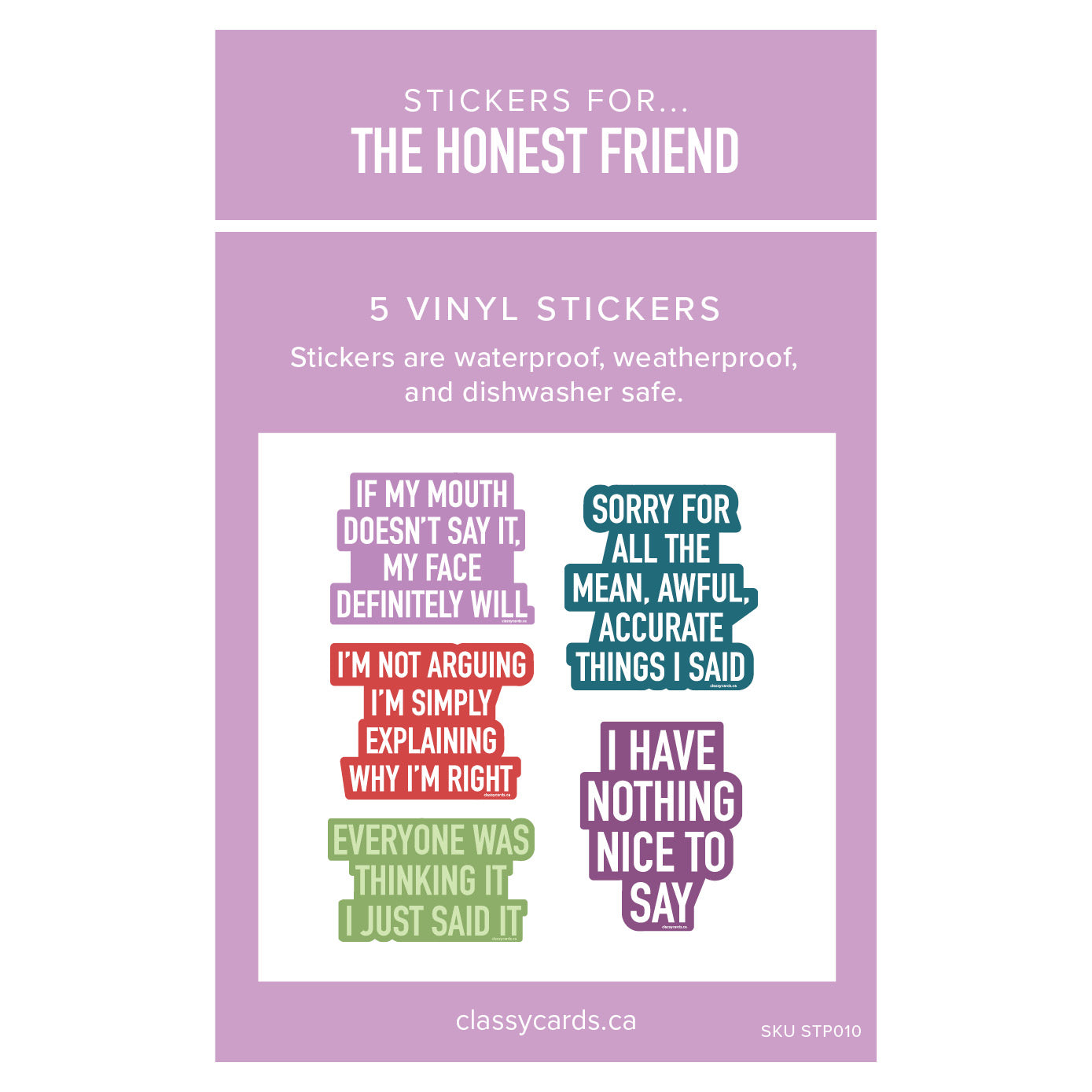 Stickers for the Honest Friend - 5 Pack – Classy Cards Creative